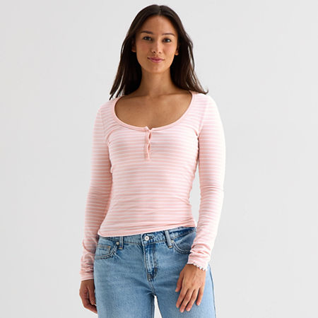 Forever 21 Womens Juniors Long Sleeve Fitted Henley Shirt  Small  Pink
