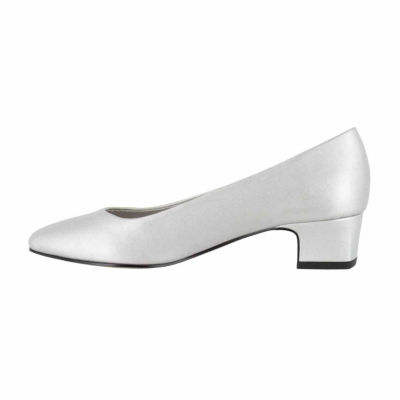 Easy Street Womens Prim Block Heel Pumps, Color: Silver Satin - JCPenney