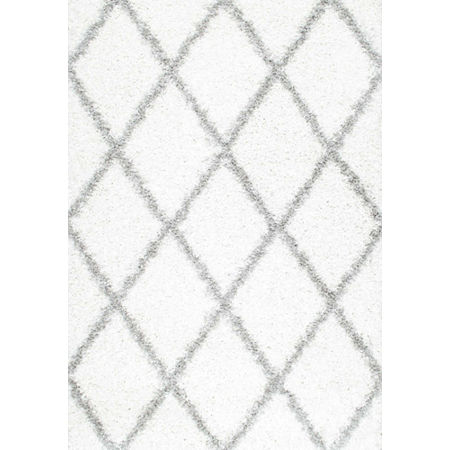 nuLoom Easy Shag Cozy Soft and Plush Diamond Trellis 53 x 76 Area Rug - White