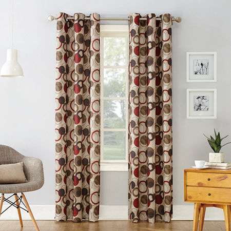 Celestial Print Semi-Sheer Grommet Curtain Panel - Paprika