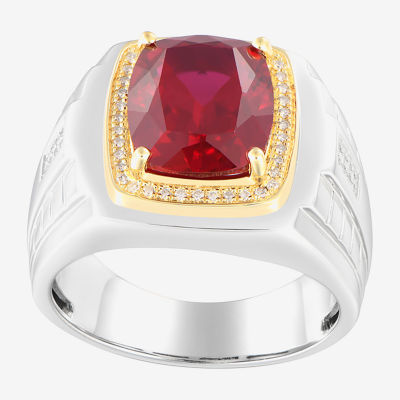 Mens 1/6 CT. T.W. Lab Created Red Ruby Sterling Silver Fashion Ring ...