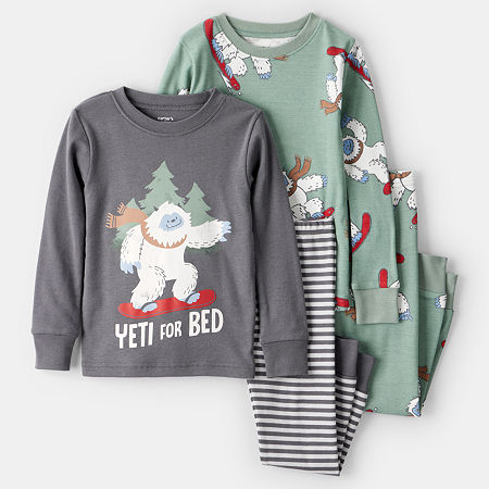 Carters Toddler Boys Yeti-Print 100 Cotton Long-Sleeve Snug-Fit 4-Piece Pajamas - Open