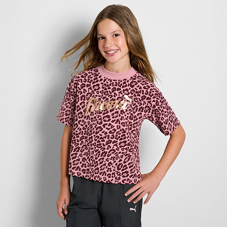 PUMA Big Kid Girls Crew Neck Short Sleeve Boxy Fit Graphic T-Shirt  12-14 (l)  Pink