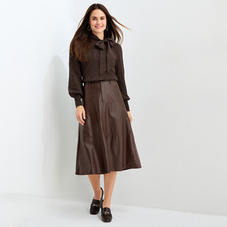 Click here for Liz Claiborne Womens Mid Rise Midi Faux Leather A-... prices