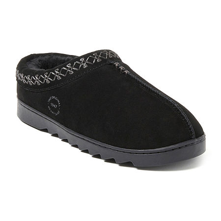 Dearfoams Womens Doreen Genuine Suede Clog Slipper With Embroidery - Black