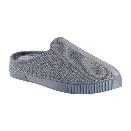 Isotoner Mens Textured Knit Kai Clog Slippers with Gel-Infused Memory Foam - Dark Charcoal Heather