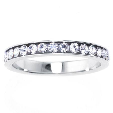 Crystal Eternity Flat Edge Stacking Band in Sterling Silver - Silver