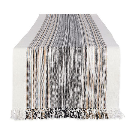 Design Imports Striped Fringed Table Runner  14 x 72 - Black