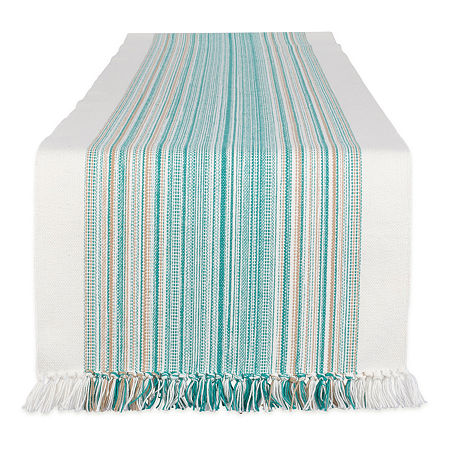 Design Imports Striped Fringed Table Runner  14 x 72 - Teal