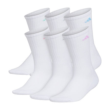 Adidas Womens 6-Pk. Athletic Cushioned Crew Socks - White/clear Sky Blue/bliss Lilac Purple