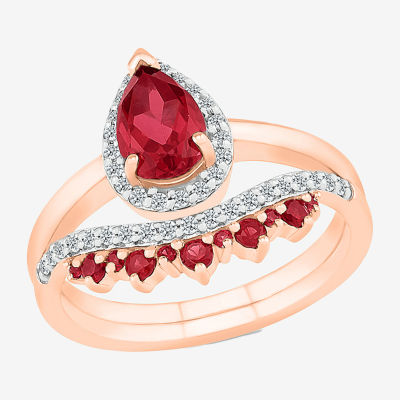 Modern Bride Gemstone Womens Lab Created Red Ruby 14K Rose Gold Pear ...