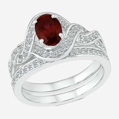 Modern Bride Gemstone Womens Genuine Red Garnet 14K White Gold Oval ...