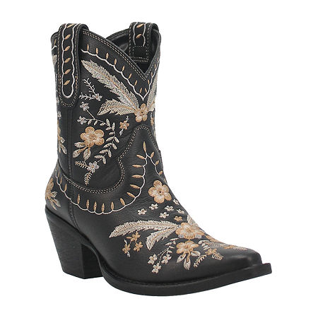 Dingo Womens Primrose Stacked Heel Cowboy Boots  8 1/2 Medium  Black