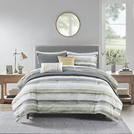 Madison Park Marina Printed Seersucker 8-Pc. Comforter and Coverlet Set  King/California King - Yellow