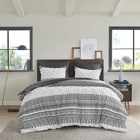 Ink+Ivy Mila Chenille 3-Pc. Duvet Cover Set  Full/Queen - Gray