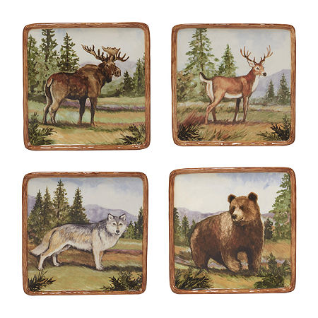 Certified International Mountain Summit Set of 4 Canape Plates - Green