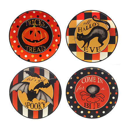 Certified International Spooky Halloween Set of 4 Dessert Plates  Service for 4 - Orange