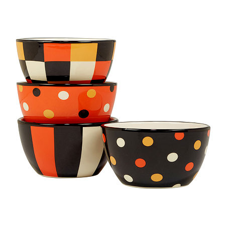 Certified International Spooky Halloween Set of 4 Ice Cream Bowls  Service for 4 - Orange