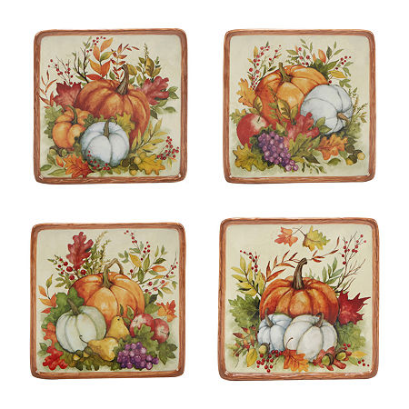 Certified International Harvest Blessings Set of 4 Canape Plates - Red