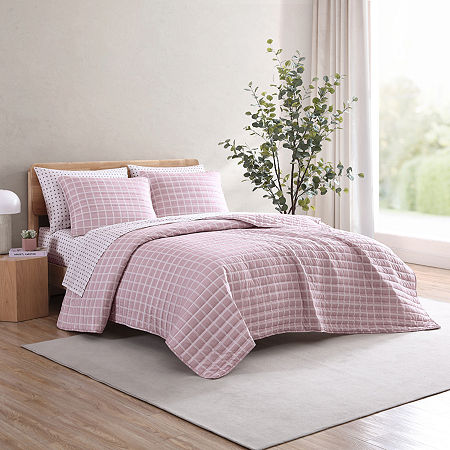 Click here for City Scene Woven Grid Microfiber Pink 3 Piece Quil... prices