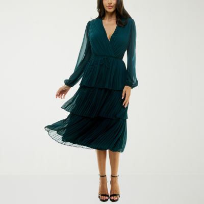 Premier Amour Womens Long Sleeve Midi Fit + Flare Dress, Color: Dark ...