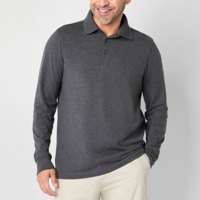 St. John's Bay Super Soft Jersey Mens Classic Fit Long Sleeve Polo ...