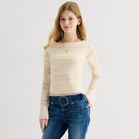 Arizona Womens Juniors Crew Neck Long Sleeve Layered Top  Large  White