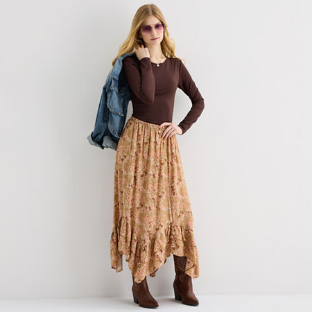 Arizona Womens Juniors Maxi Skirt  Small  Brown