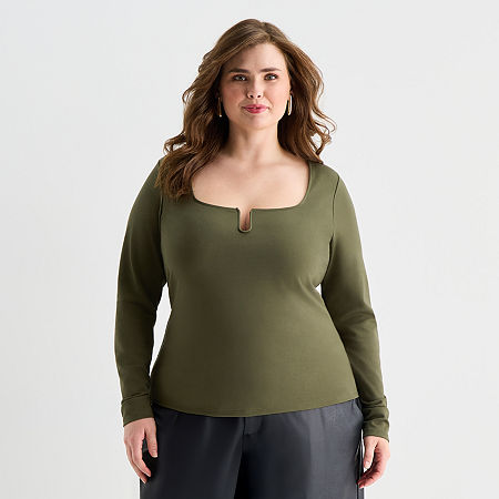 Click here for Ashley Graham Wire Notch Womens Plus Scoop Neck Lo... prices