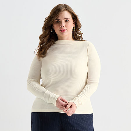 Click here for Ashley Graham Fine Rib Womens Plus Asymmetrical Ne... prices