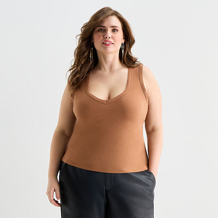 Click here for Ashley Graham Womens Plus U Neck Sleeveless Tank T... prices