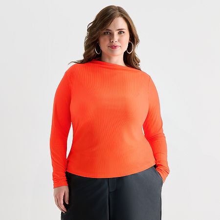 Click here for Ashley Graham Fine Rib Womens Plus Asymmetrical Ne... prices