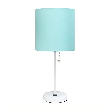 LimeLights Stick Lamp with Charging Outlet - Aqua Shade  White Base