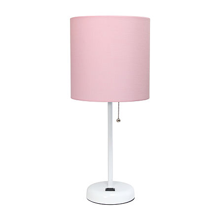 LimeLights Stick Lamp with Charging Outlet - Light Pink Shade  White Base