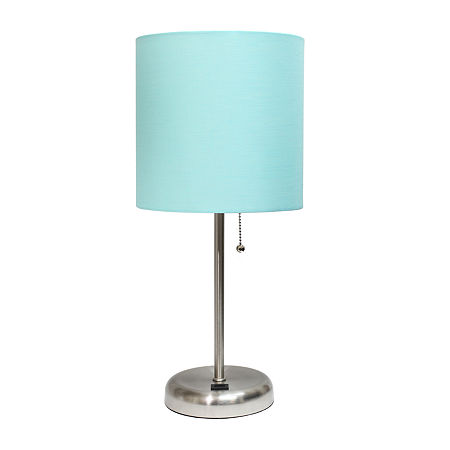 LimeLights Stick Lamp with Usb Charging Port - Aqua Shade  Brushed Steel Base