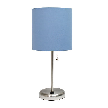 LimeLights Stick Lamp with Usb Charging Port - Blue Shade  Brushed Steel Base