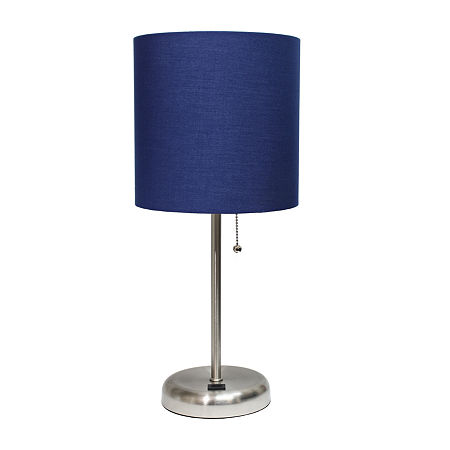 LimeLights Stick Lamp with Usb Charging Port - Navy Shade  Brushed Steel Base
