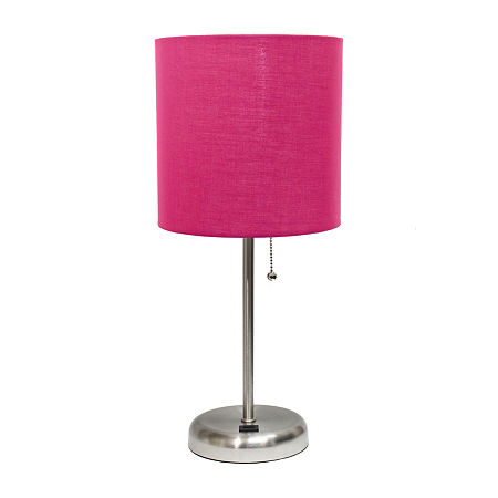 LimeLights Stick Lamp with Usb Charging Port - Pink Shade  Brushed Steel Base