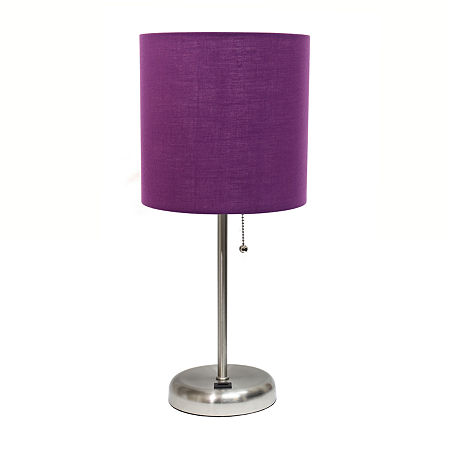 LimeLights Stick Lamp with Usb Charging Port - Purple Shade  Brushed Steel Base