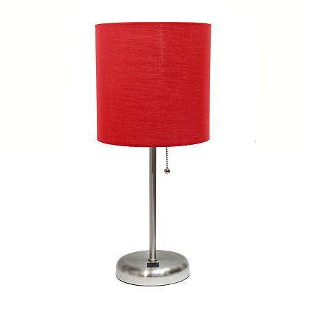 LimeLights Stick Lamp with Usb Charging Port - Red Shade  Brushed Steel Base