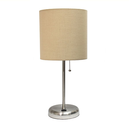 LimeLights Stick Lamp with Usb Charging Port - Tan Shade  Brushed Steel Base