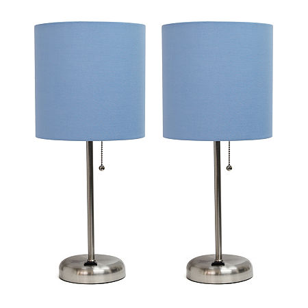Click here for LimeLights Brushed Steel/Blue Lamp w/Charging Outl... prices