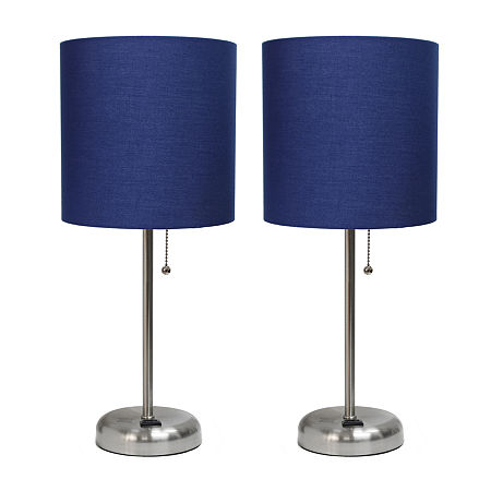 Click here for LimeLights Brush Steel Lamp w/Charging Outlet/Navy... prices