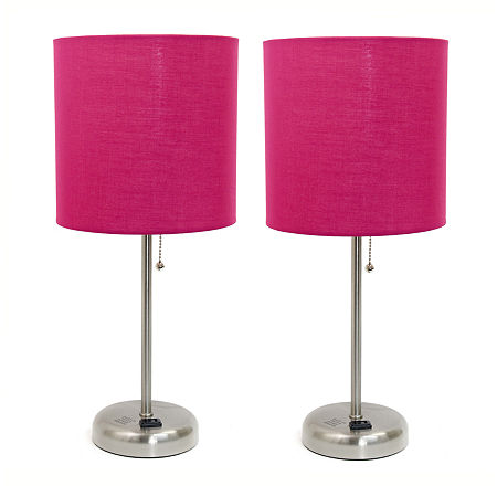 Click here for LimeLights Brush Steel Lamp w/Charging Outlet/Pink... prices