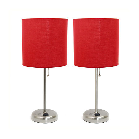 Click here for LimeLights Brush Steel Lamp w/Charging Outlet/Red... prices