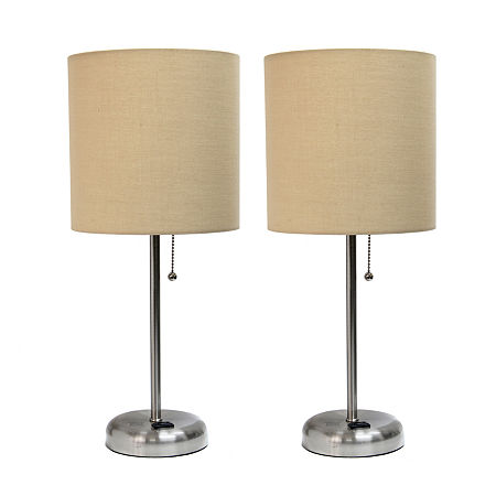 Click here for LimeLights Brush Steel Lamp w/Charging Outlet/Tan... prices