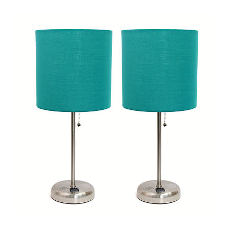 Click here for LimeLights Brush Steel Lamp w/Charging Outlet/Teal... prices