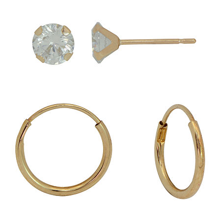 Click here for Womens Cubic Zirconia 10K Gold 2 Pair Earring Set... prices