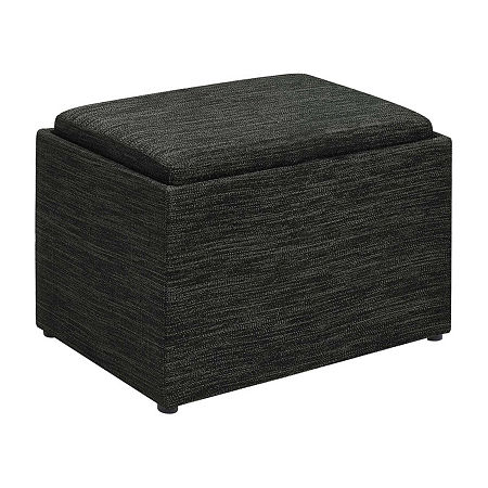 Convenience Concepts 22.75 Faux Linen Accent Storage Ottoman with Tray - Dark Charcoal Gray Fabric