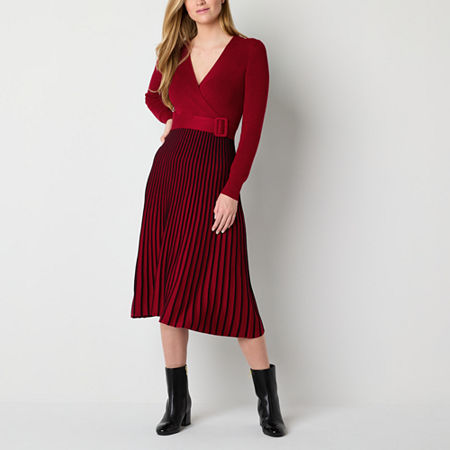 Click here for Robbie Bee Womens Long Sleeve Striped Midi Sweater... prices